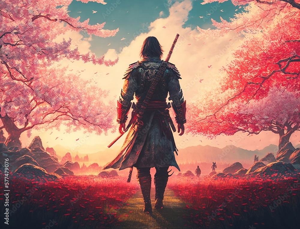 Japanese samurai in armor. Samurai in pink shades. Samurai on the ...