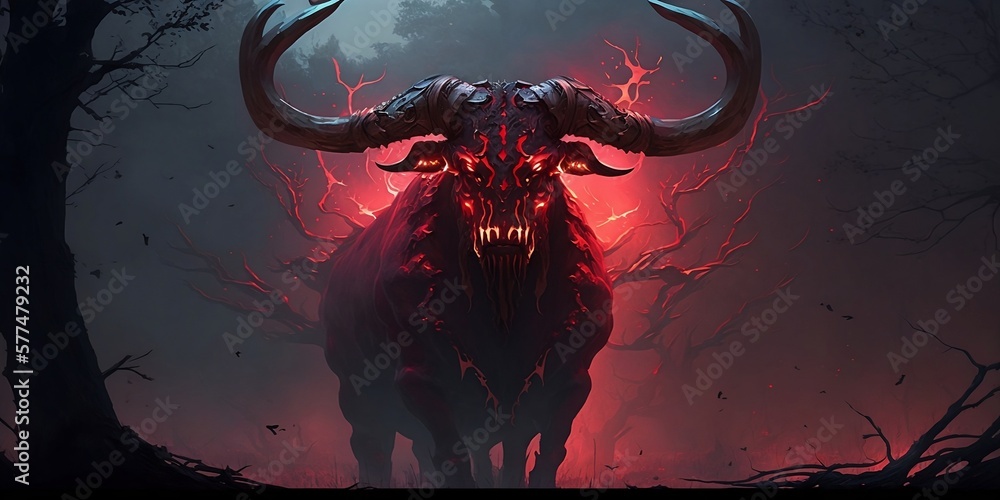 Demon bull. Bull demon with big horns and a terrible appearance ...