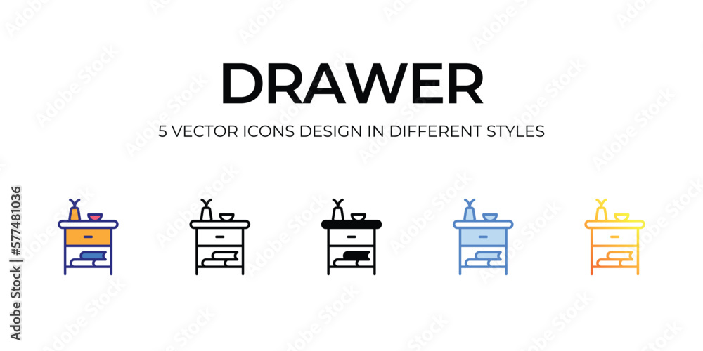 drawer Icon Design in Five style with Editable Stroke. Line, Solid ...