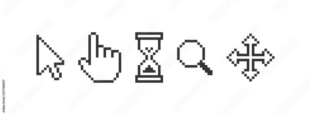 Pixel mouse cursor icon set. Computer window cursor arrow, finger ...