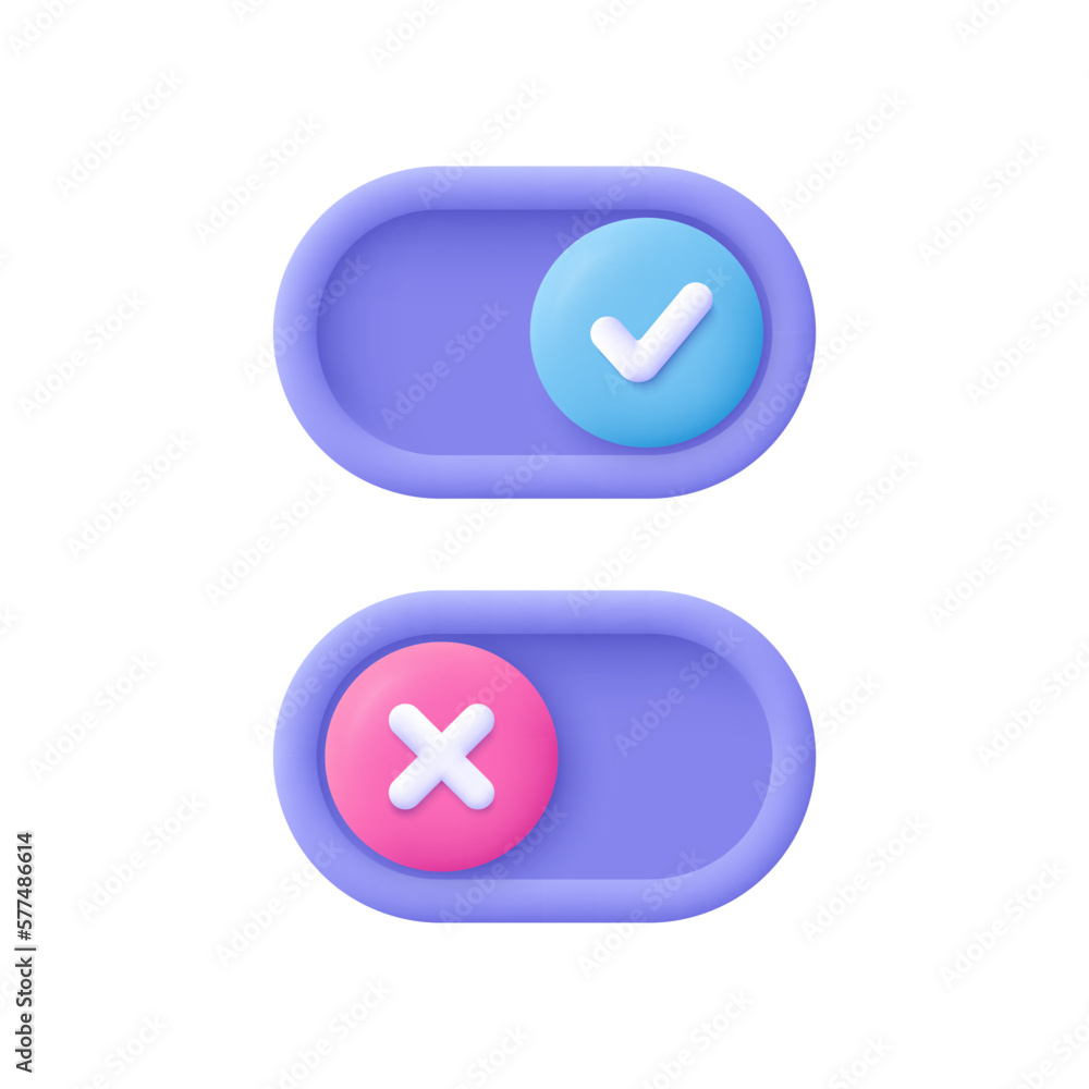 On Off toggle switch interface buttons. Tick check mark and cross mark ... On Off toggle switch interface buttons. Tick check mark and cross mark ...