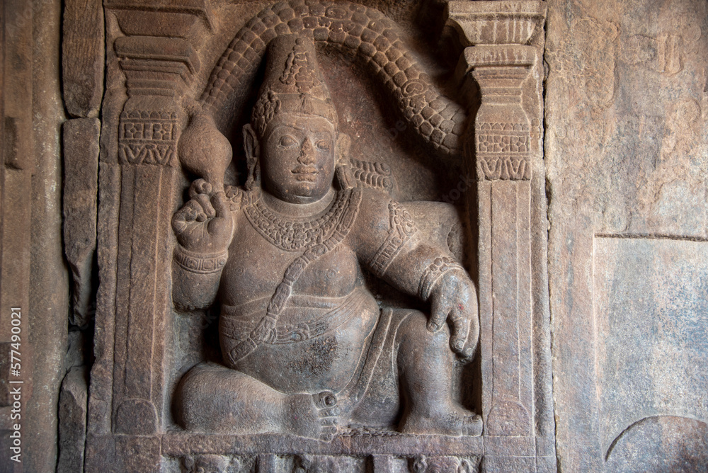 Kubera, the god of wealth, depicted in the temple in Pattadakal Stock ...