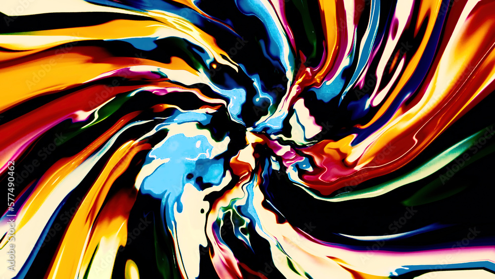 Moving flow of colorful spiral of paints. Motion. Slowing down flow of ...