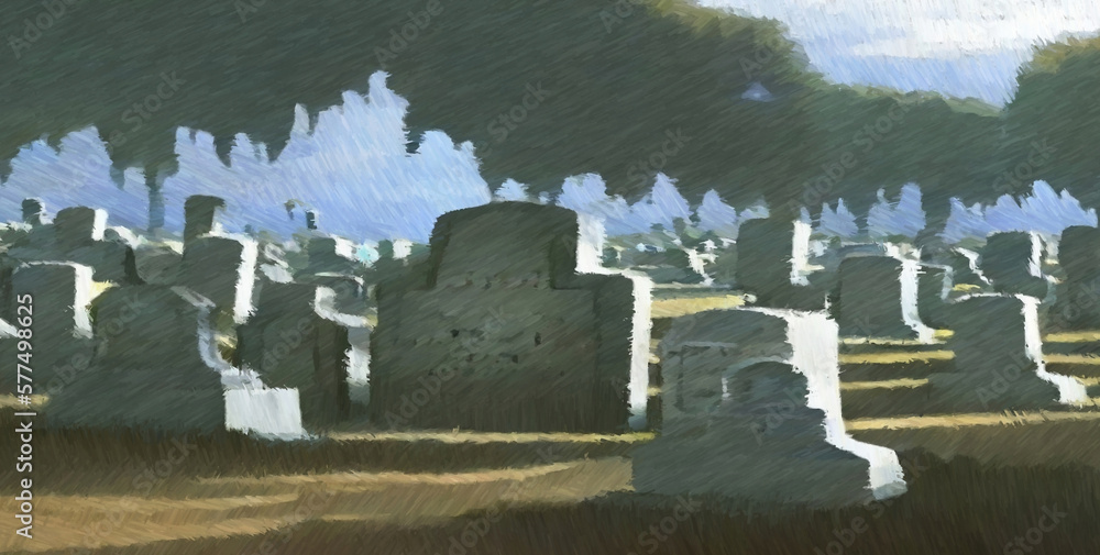 Cemetary. Digital watercolor painting. Concept art. 2d illustration ...