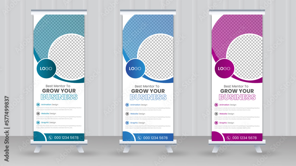 Corporate Business Roll Up banner stand vector creative design set ...