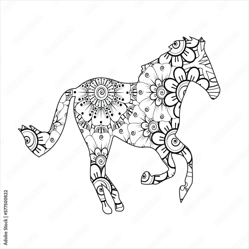 Horse animal mandala coloring page vector art Stock Vector | Adobe Stock