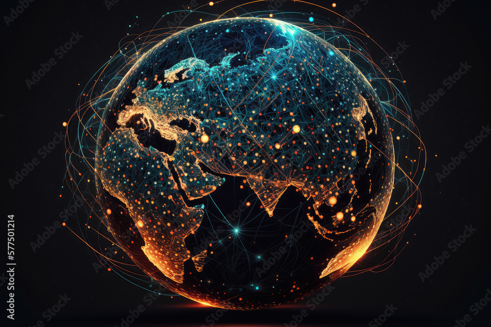 Mapping the World Illuminated Digital Globe with Glowing Lines and ...