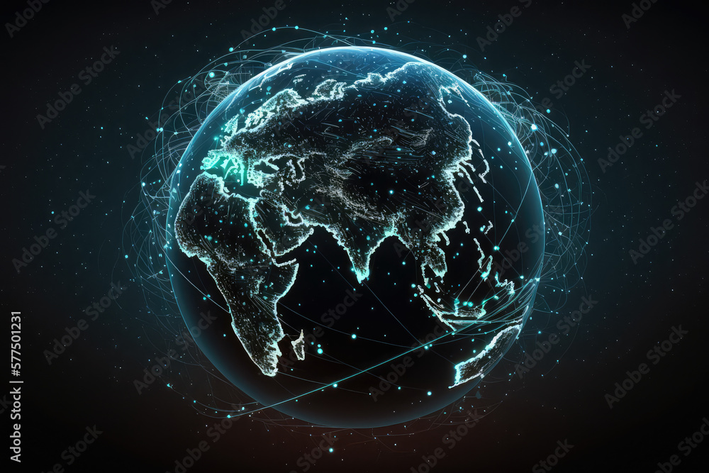 Mapping the World Illuminated Digital Globe with Glowing Lines and Nodes, generative ai Stock ...