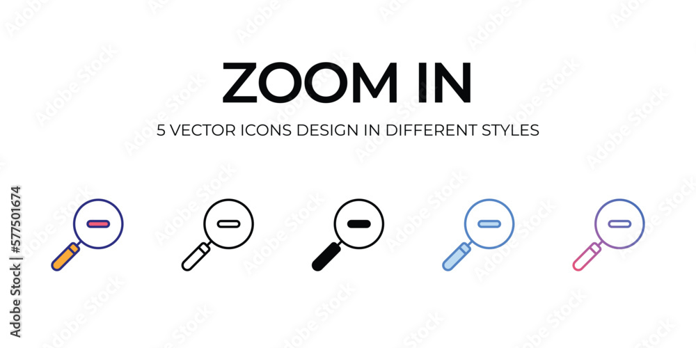zoomin Icon Design in Five style with Editable Stroke. Line, Solid ...