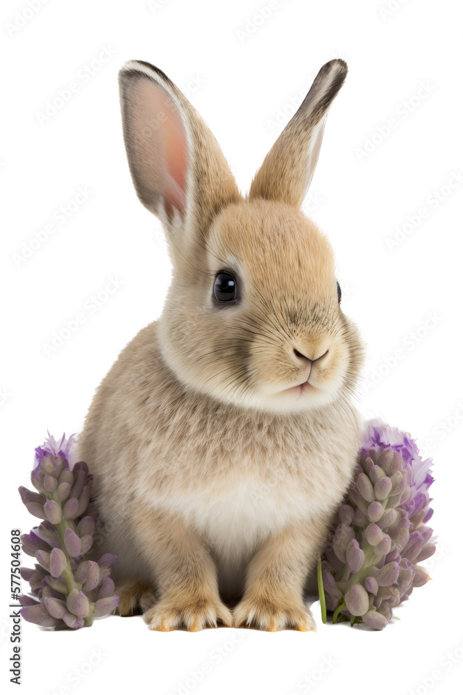 A spring-themed illustration featuring adorable isolated bunnies and ...