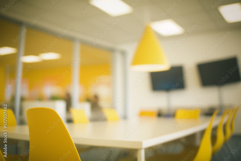 blurred modern office chair desk table defocused background Stock ...