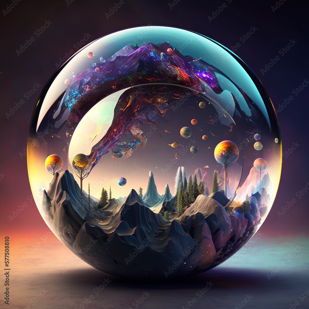 Alien World Forming Inside a Crystal Ball. Miniature Universe with ...