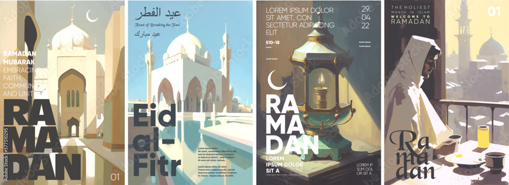 Ramadan. Set of vector illustrations. Typographic poster design and ...