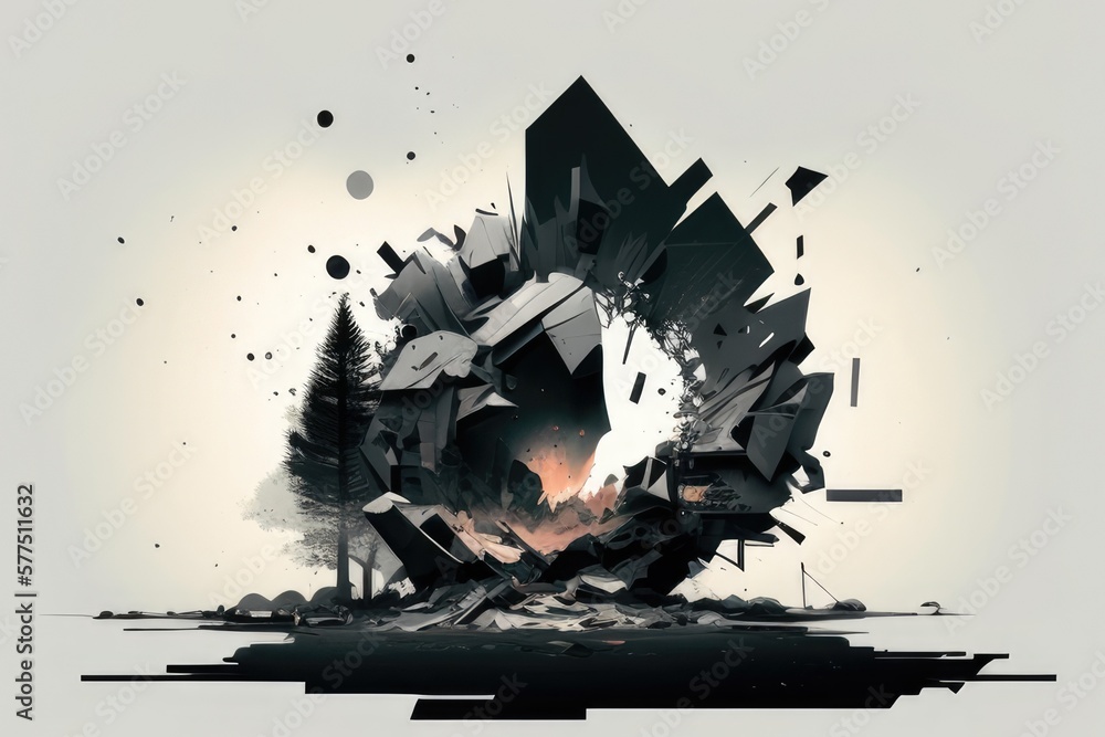 Photo & Art Print Shattered rubble, charred remains, acrid smoke - the ...