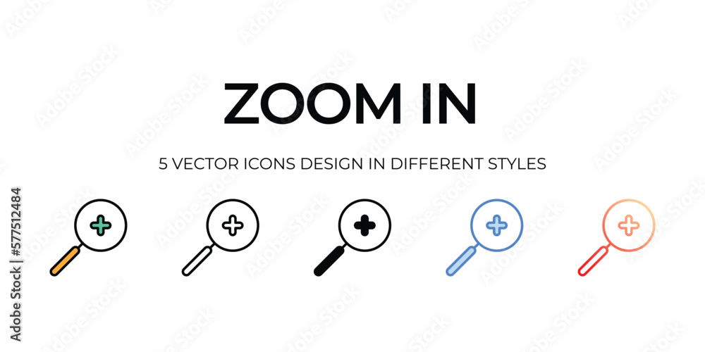 zoomin Icon Design in Five style with Editable Stroke. Line, Solid ...