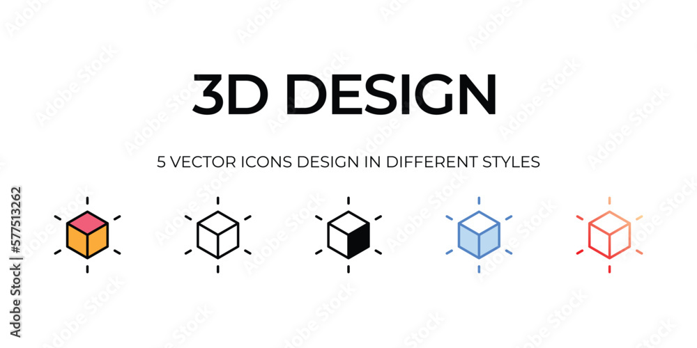 3d design Icon Design in Five style with Editable Stroke. Line, Solid ...
