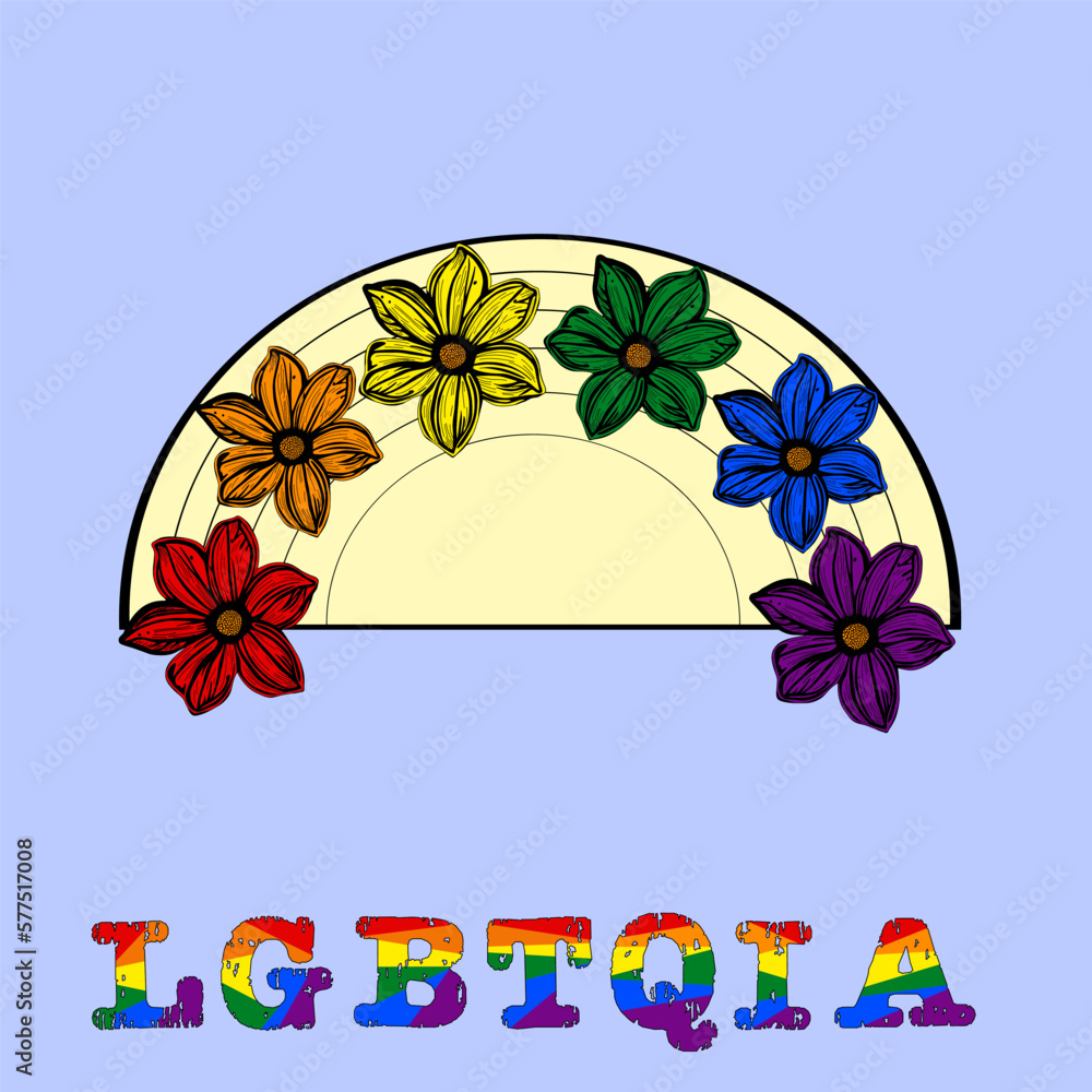 LGBT flowers with Rainbow colors. Pride Month symbol. Queer LGBTQIA ...