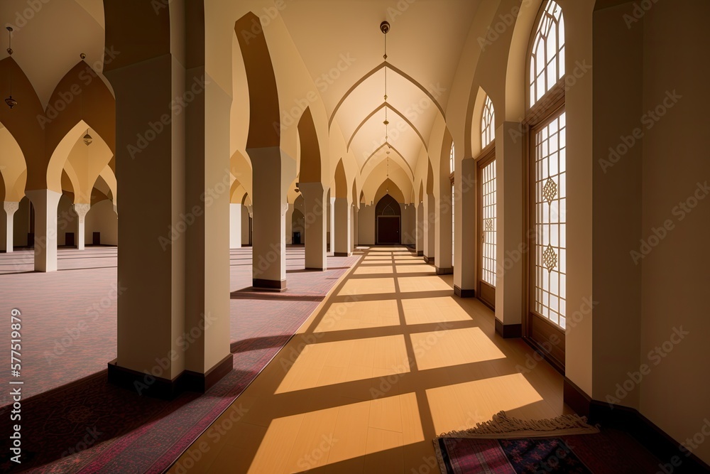 Islamic background painting. Mosque and shadows. Light rays from mosque ...