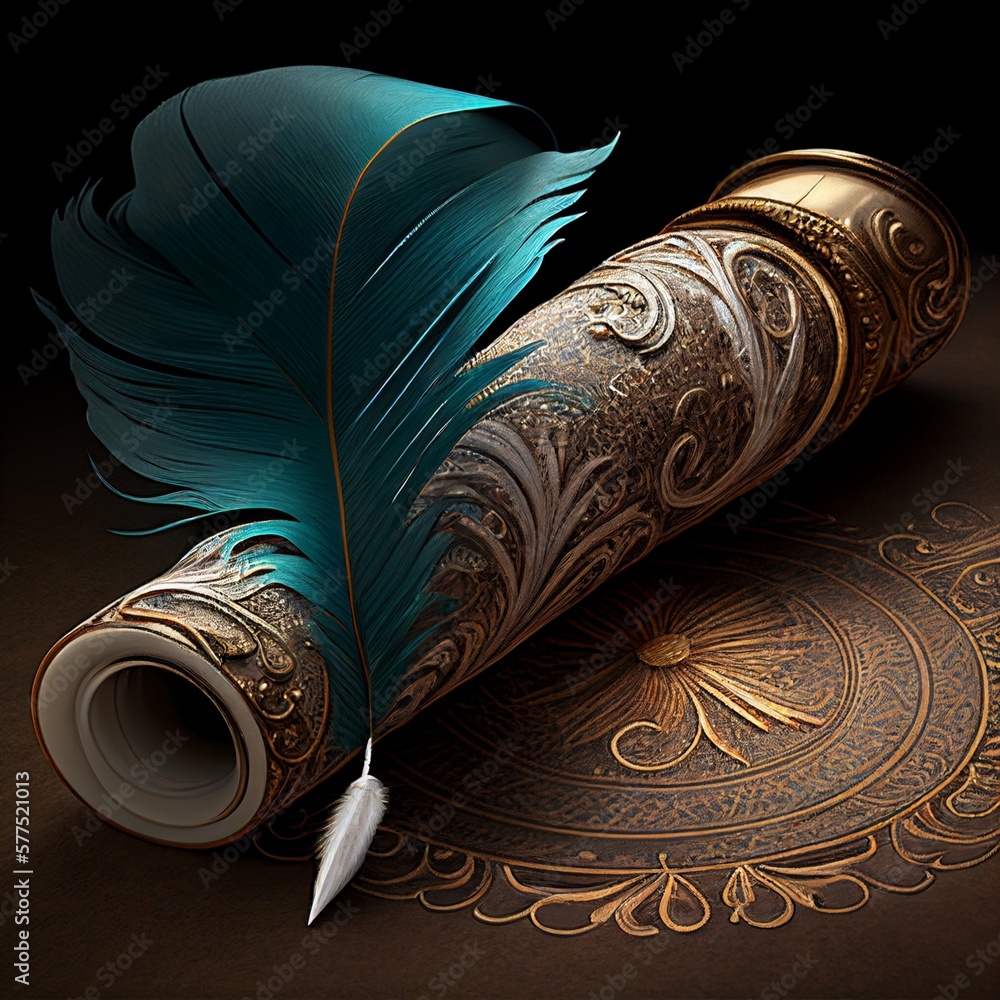 Illustrazione Stock A scroll with a feather in a fantasy style on a ...