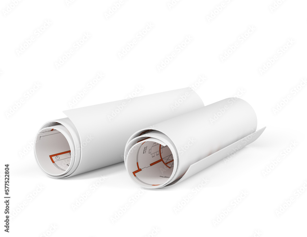 Blueprints on a white background. 3d illustration Stock Illustration ...