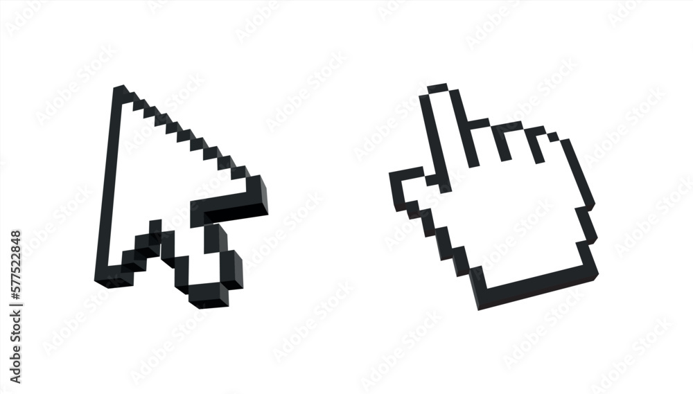 Pixel mouse cursor and hand pointer icon. Clipart image isolated on ...