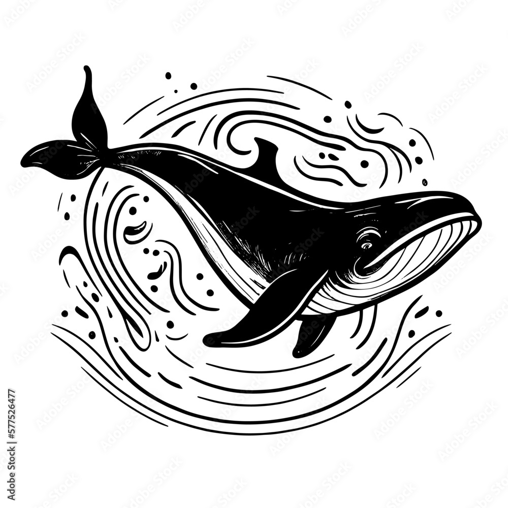 black whale ocean vector, logo on white background Stock Vector | Adobe ...