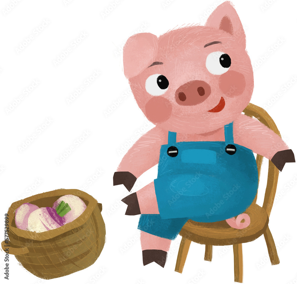 cartoon scene with farmer funny pig rancher doing something happy ...