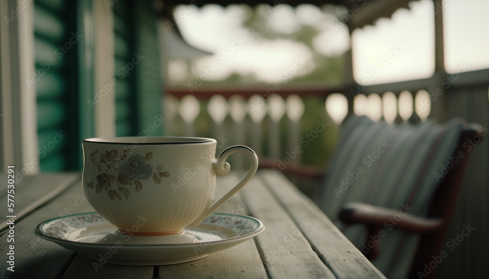 cup of tea coffee outside in the garden, summer, nature Generative AI ...