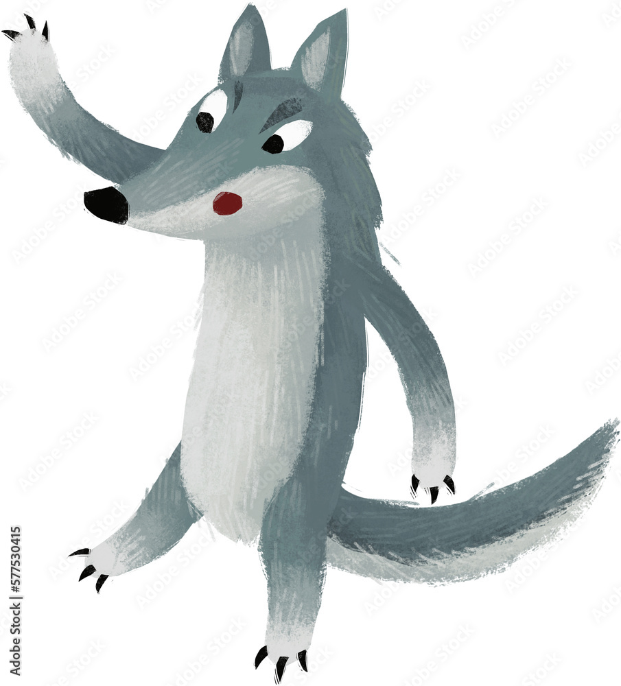 cartoon scene with bad wolf on white background illustration for ...