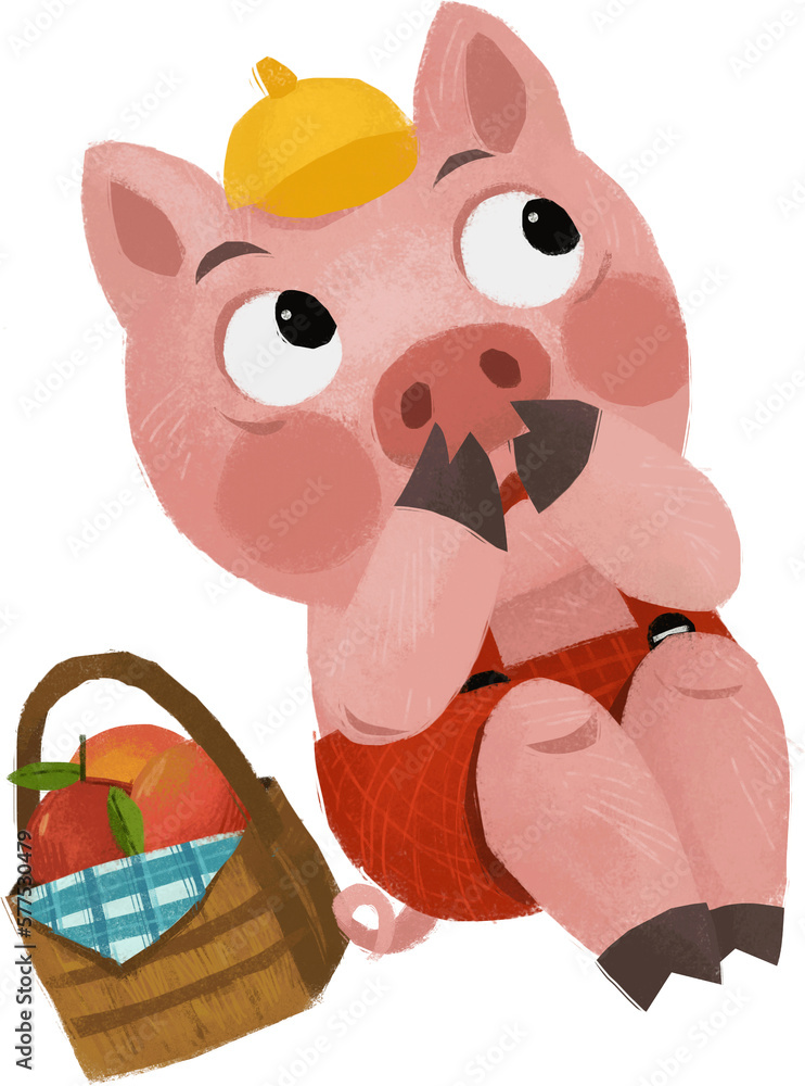 cartoon scene with farmer funny pig rancher doing something happy ...