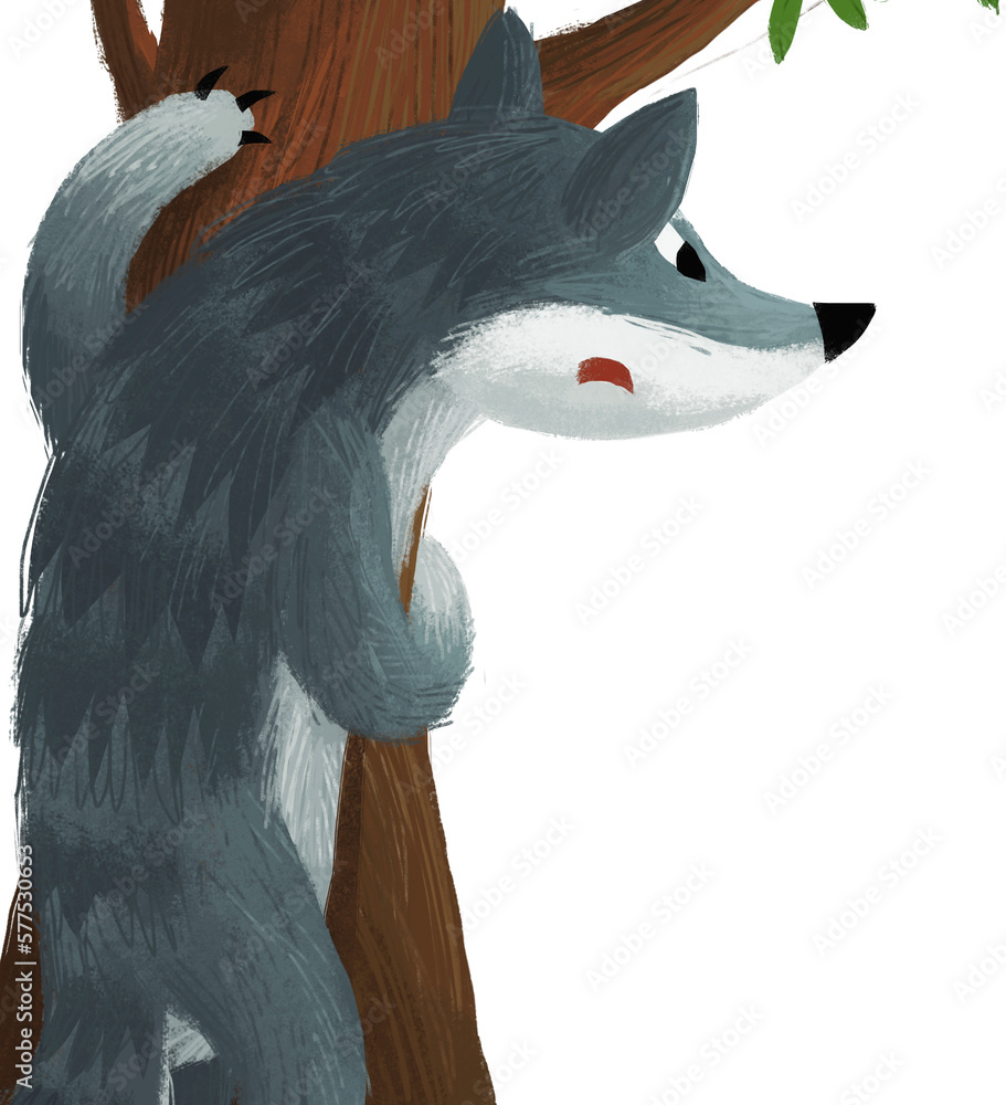 cartoon scene with bad wolf on white background illustration for ...