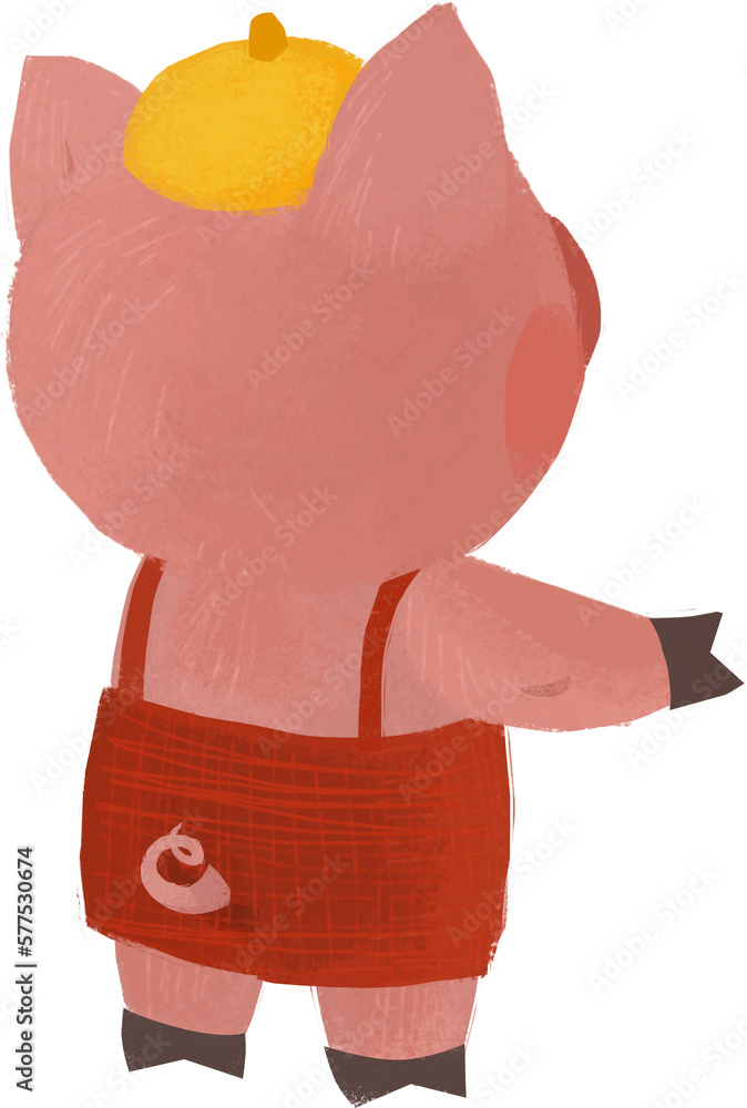 cartoon scene with farmer funny pig rancher doing something happy ...