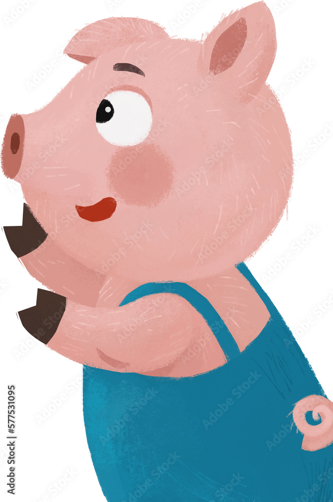 cartoon scene with farmer funny pig rancher doing something happy ...