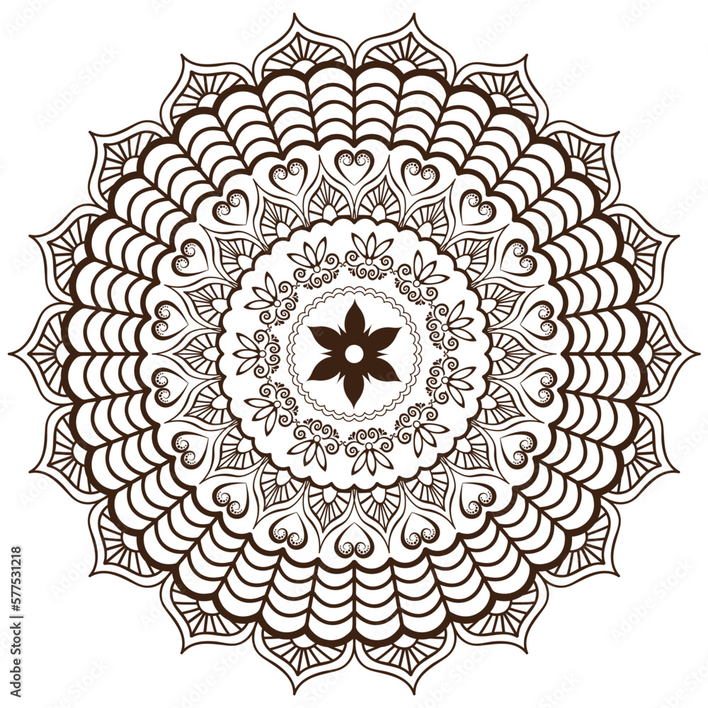 Mandala with wavy doodle elements and hearts on a transparent ...