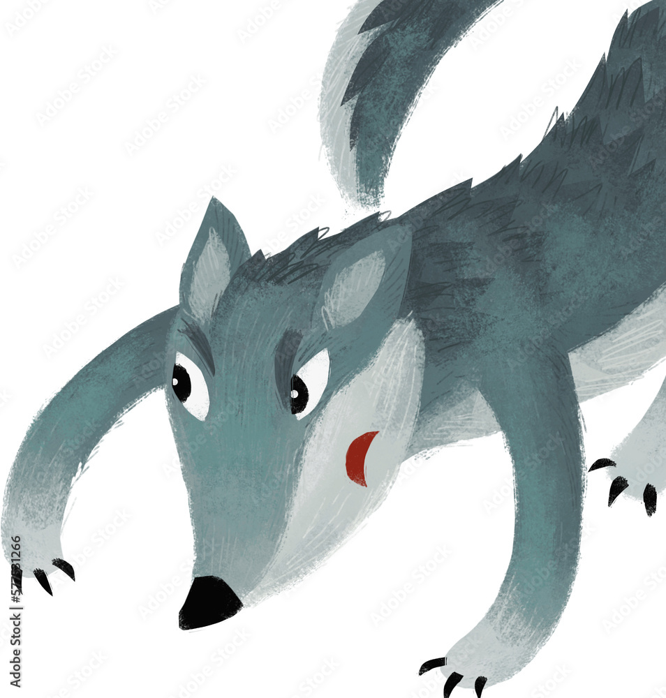 cartoon scene with bad wolf on white background illustration for ...