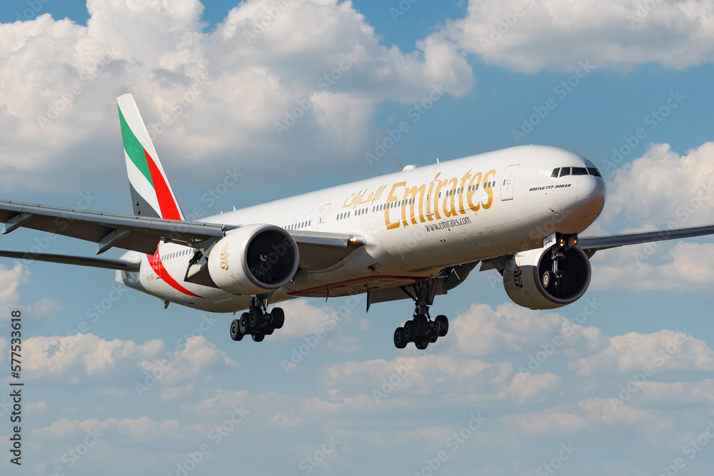 PRAGUE - March 3, 2023: Emirates Boeing 777-31H (ER) REG: A6-ENL at ...