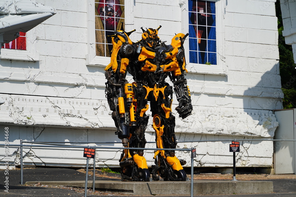 Transformer Optimus Prime and Bumblebee replica statues standing in ...