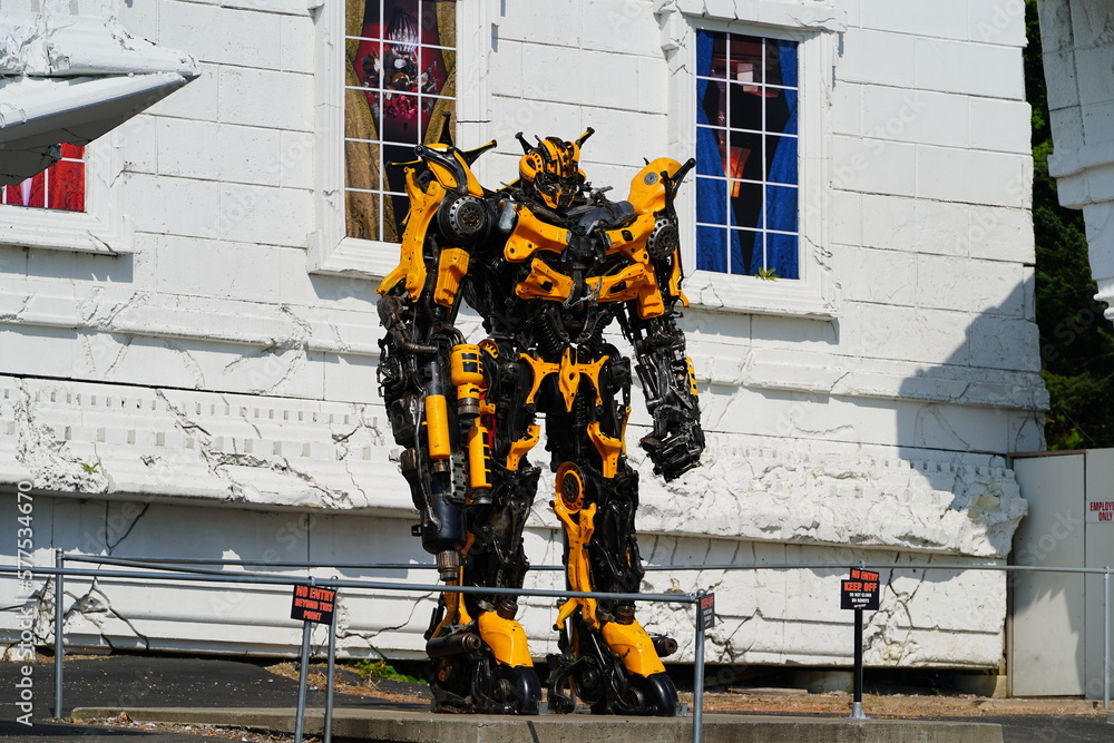 Transformer Optimus Prime and Bumblebee replica statues standing in ...