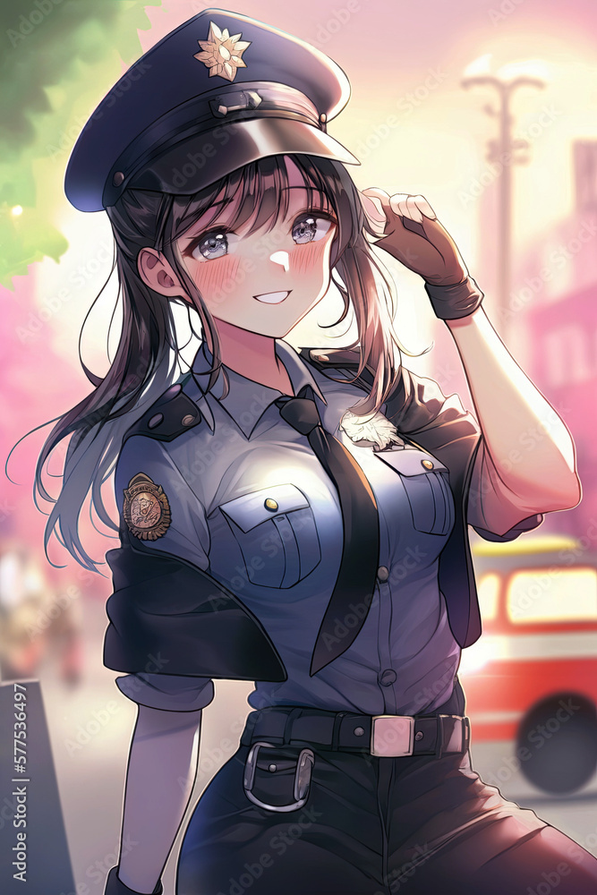 sexy anime girl with big breasts in cop costume. Generative AI Stock ...