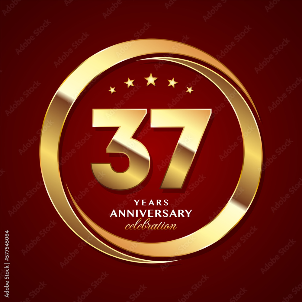 37th Anniversary logo design with shiny gold ring style. Logo Vector ...
