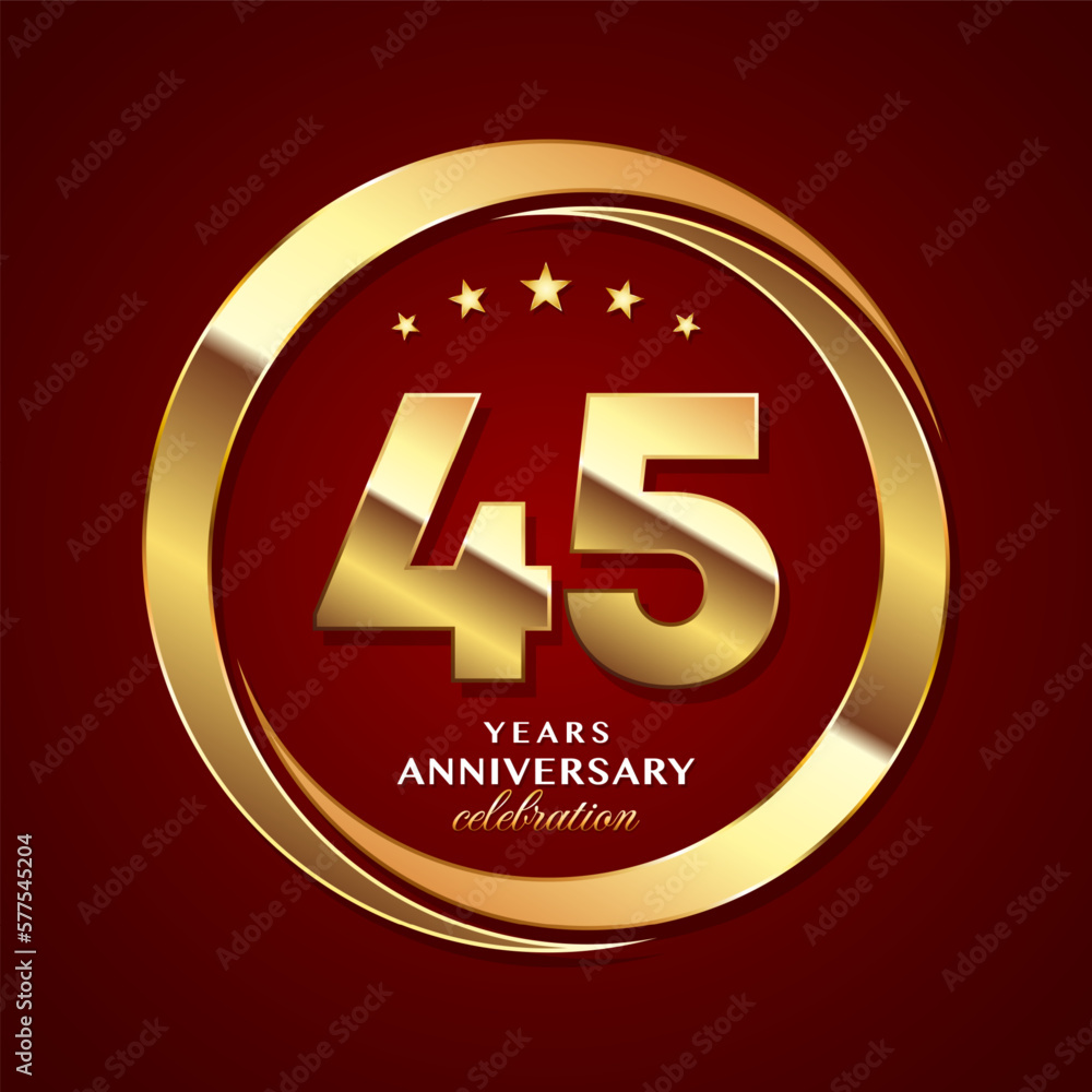 45th Anniversary logo design with shiny gold ring style. Logo Vector ...