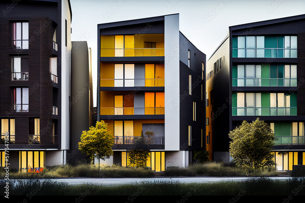 Townhouse in residential area. Modern facade residential building ...