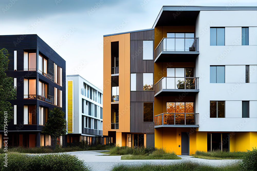 Townhouse in residential area. Modern facade residential building ...