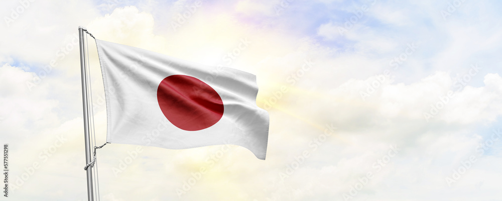 Japan flag waving on sky background. 3D Rendering Stock Illustration ...