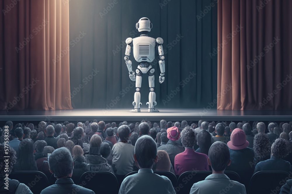 Artificial intelligences are dressed as standup comedician, concept of ...