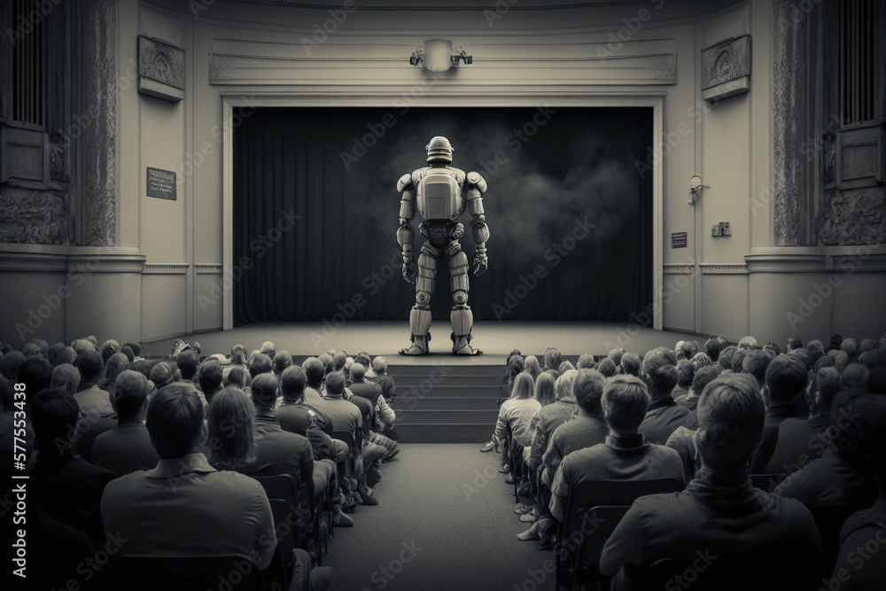Artificial intelligences are dressed as actors and play a role, concept ...