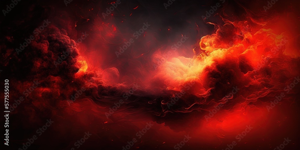 A fiery toned red sky and abstract black and red background with smoke ...