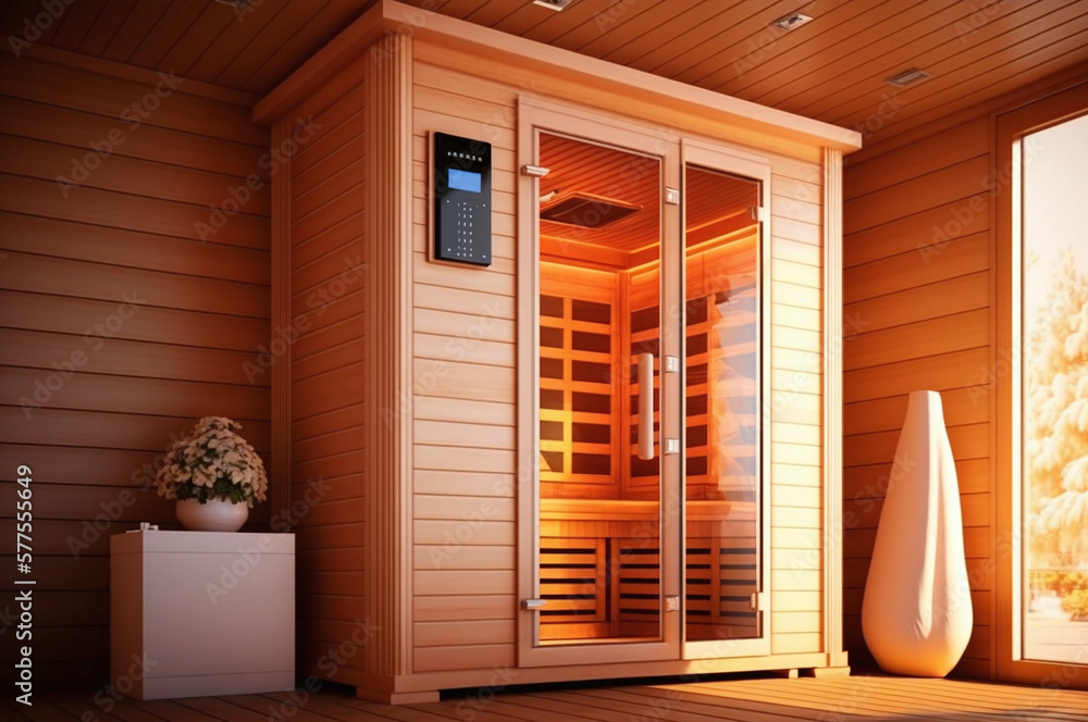 Infrared sauna with wooden floor and window Stock Illustration | Adobe ...