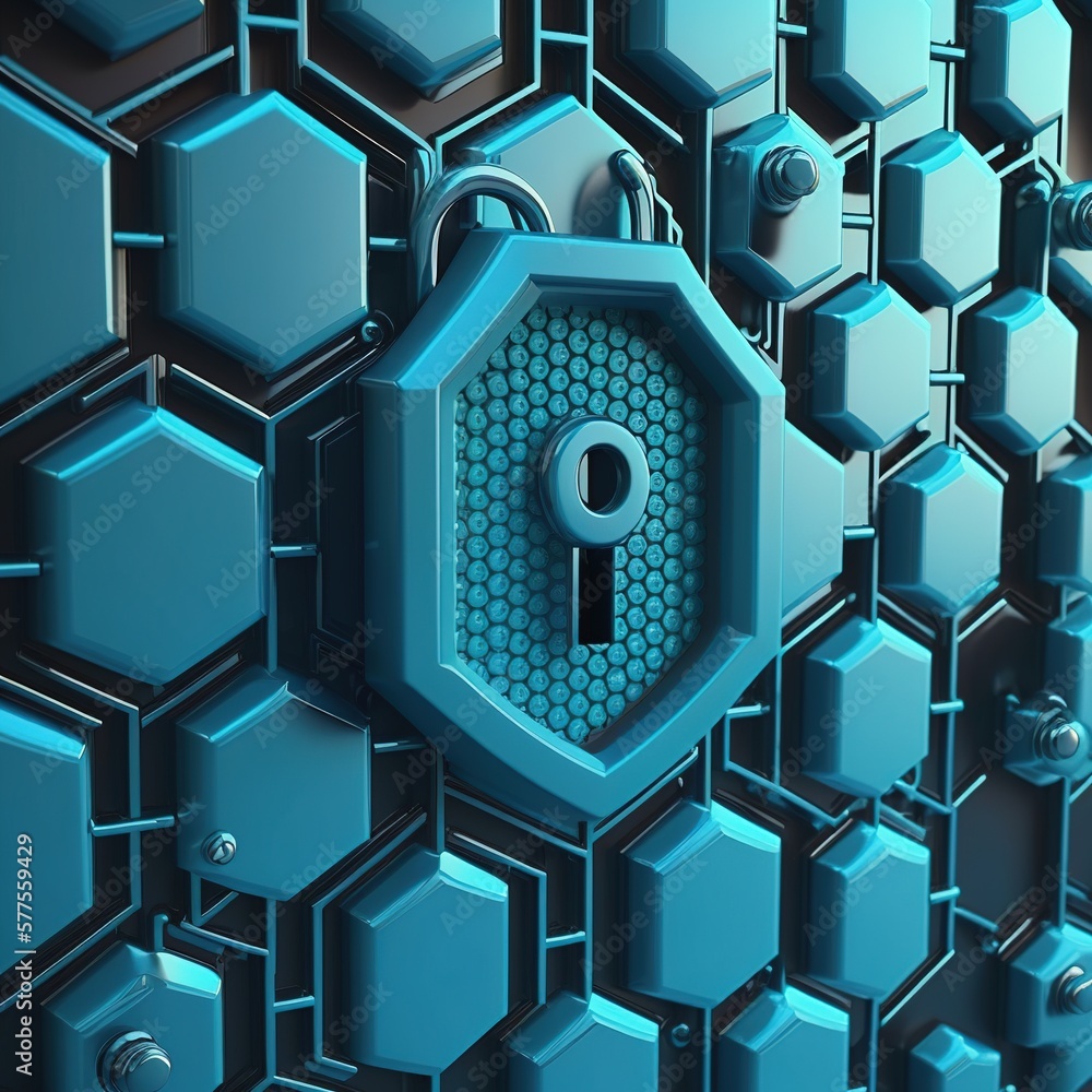 Security concept. Futuristic surface with locks is located on hexagon ...