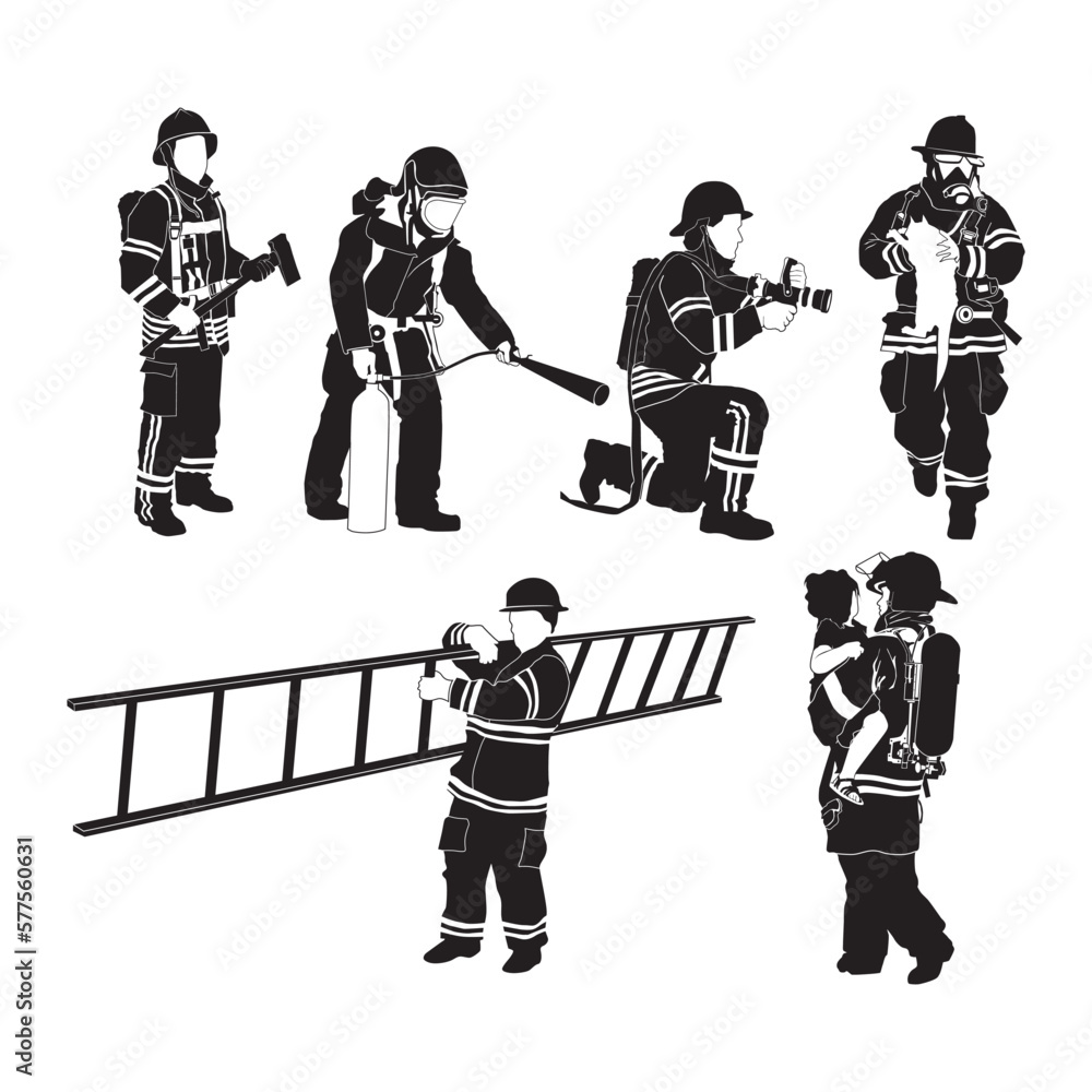 Firefighter silhouette for various purposes Stock Vector | Adobe Stock